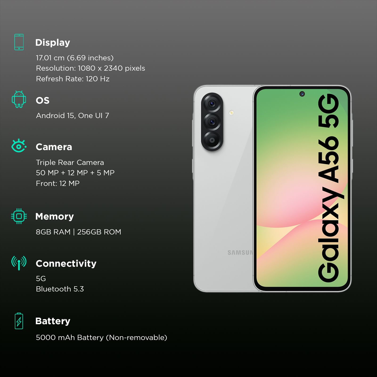 Buy SAMSUNG Galaxy A56 5G (8GB RAM, 256GB, Awesome Lightgray) Online - Croma